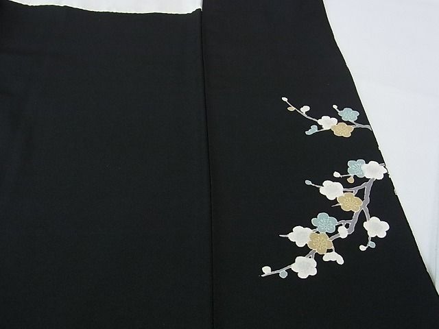 平和屋本店□極上 訪問着 刺繍 宝尽くし 雪輪飛鶴文 黒地 鬼しぼ