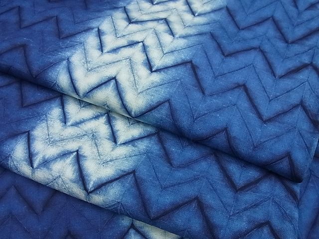 平和屋本店■極上　紬　本藍　絞り　単衣　逸品4s235