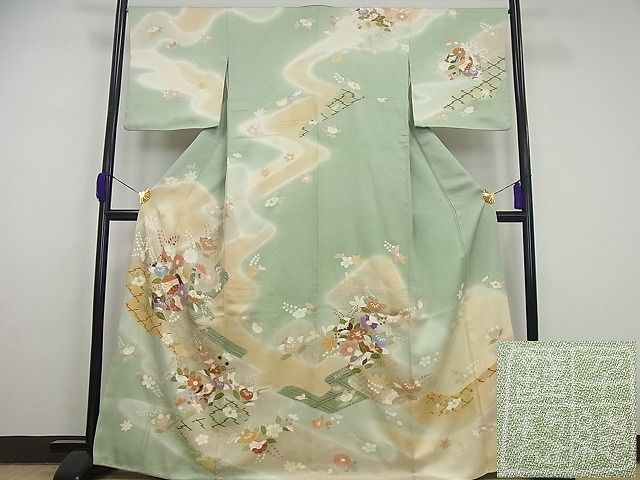 平和屋本店■極上　創業460年・千總　訪問着　駒刺繍　霞草花文　金彩　小田急扱い　逸品4s314