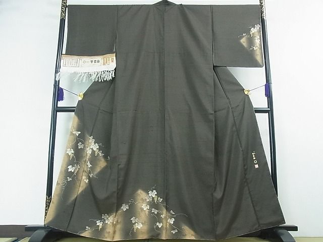 平和屋本店■極上　石川県指定無形文化財 牛首紬　白山工房　角印　手織り　訪問着　葡萄蔦の葉文　金彩　証紙付き　逸品　未使用　4kh2103