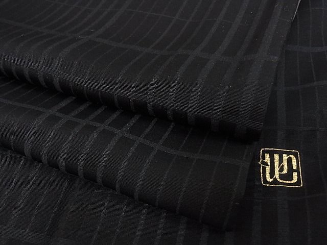 平和屋本店■極上　池田重子コレクション　小紋　格子　さが美扱い　黒地　着丈169cm　裄丈67cm　正絹　逸品　4kk0143