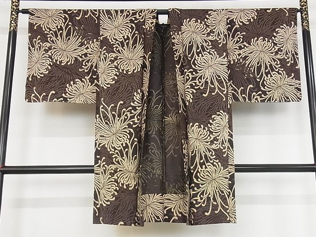 平和屋本店■極上　長羽織　単衣　乱菊　鉄黒色地　正絹　逸品　未使用　4kk0204