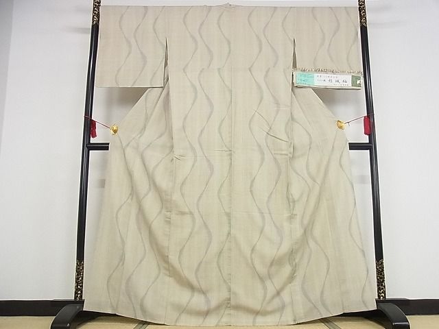 平和屋本店■極上 結城紬 単衣 ちぢみ織 よろけ縞 奥順謹製 証紙付き やまと誂製 着丈166cm 裄丈67.5cm 正絹 逸品 4kk0301