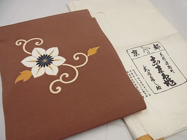 平和屋本店■極上　銀座　志ま亀　九寸名古屋帯　花唐草文　鬼しぼ縮緬　金彩　たとう紙付き　逸品　未使用4s417