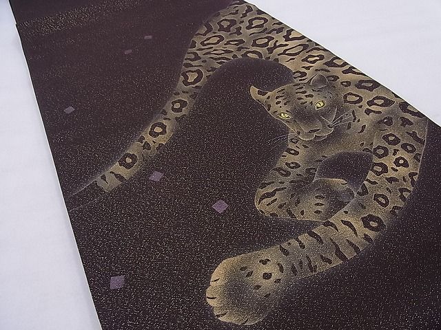 平和屋本店■太鼓柄袋帯　手描き　ヒョウ　金銀彩　金通し地　逸品　BAAA3020zb4
