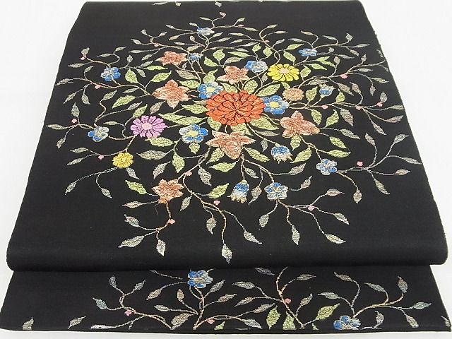 平和屋本店■極上　龍村美術織物　龍織　六通柄　本袋帯　デンマークの皿　黒地　金銀糸　正絹　逸品　KAAA10326kk4