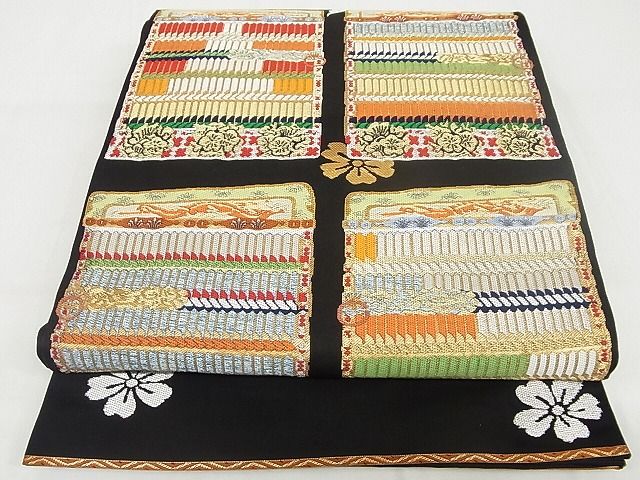 平和屋本店■極上　龍村晋謹製　本袋帯　縅毛錦　黒地　金銀糸　正絹　逸品　KAAA10343kk4