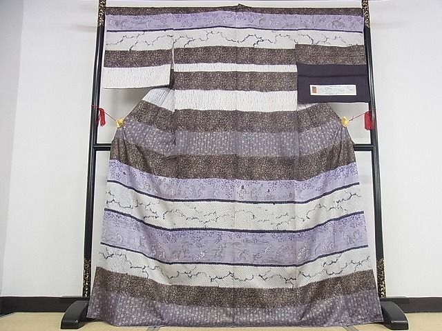 平和屋本店■極上　訪問着　手描き　絞り　鳥獣戯画　金彩　反端付き　正絹　逸品　KAAA0695kk4