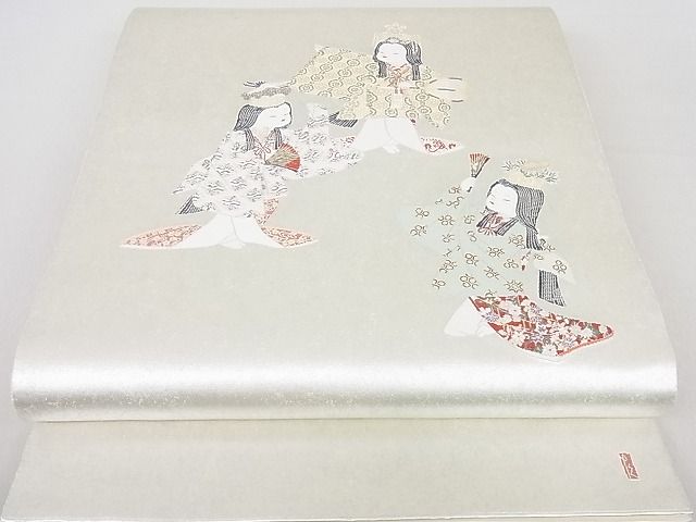 平和屋着物●加賀友禅の巨匠　初代　由水十久　西陣　長嶋成織物　太鼓柄袋帯　女鶴亀　瀞銀錦　逸品　未使用　DAAB7953ps