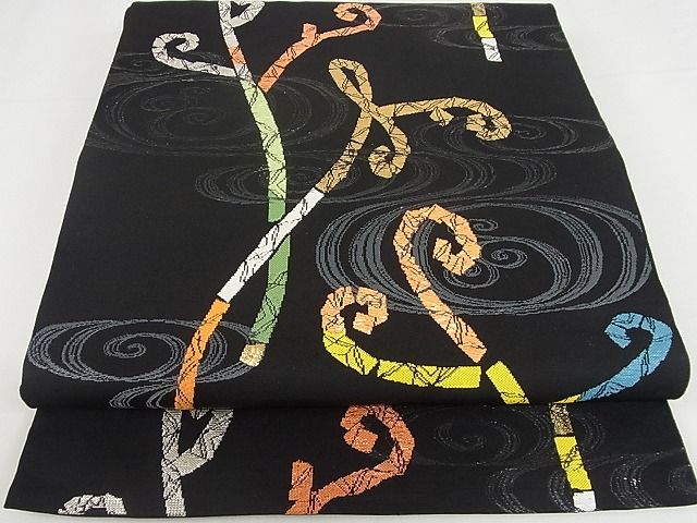 平和屋本店■最高級　龍村平蔵製　六通柄　本袋帯　さわらび　黒地　金銀糸　正絹　逸品　KAAA10374kk4