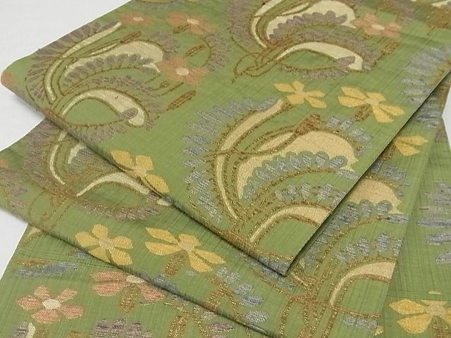 平和屋本店■極上　洛風林　工芸帯地　六通柄袋帯　枝花　金糸　正絹　逸品　KAAA10405kk4
