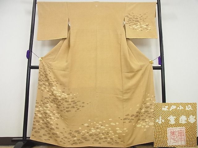 平和屋本店■極上　人間国宝　小宮康孝　江戸小紋　訪問着　鮫小紋柄　石畳文　逸品4s716