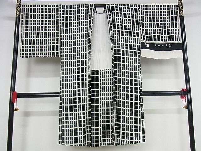 平和屋本店■極上　竺仙　長羽織　格子　伊と幸　反端付き　正絹　逸品　未使用　KAAA0905kk4