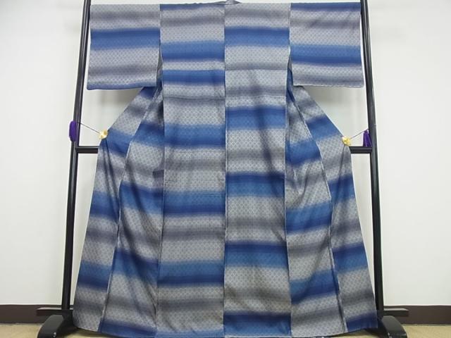 平和屋本店■極上　本藍染　花織　紬　逸品　未使用4s735