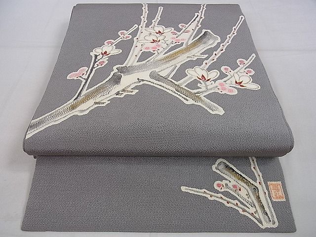 平和屋本店■極上　人間国宝　森口華弘　蒔糊友禅　蒔糊散らし　九寸開き名古屋帯　木蓮　鬼しぼ縮緬　金彩　逸品　DZAA0297kh4