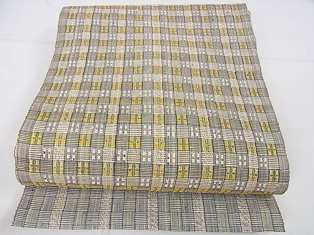 平和屋本店■希少　夏物　人間国宝　平良敏子　喜如嘉の芭蕉布　八寸名古屋帯　花織　希少柄　逸品　未使用　DZAA0321kh4