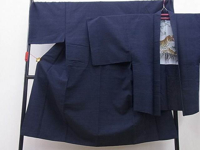 平和屋着物●男性　紬　アンサンブル　霞文　羽裏：虎　逸品　BAAD3573gh