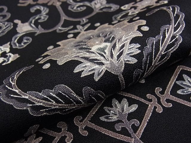 平和屋本店□極上 訪問着 更紗唐草花鳥文 黒地 逸品 CZAA0015s4
