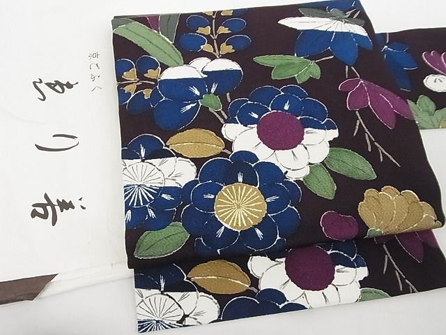 平和屋本店■極上　九寸名古屋帯　型染め　草花文　鬼しぼ縮緬　えり善扱い　たとう紙付き　正絹　逸品　KAAA10431kk4