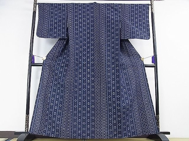 平和屋本店■極上　久留米絣　単衣　綿　麻の葉　七宝　花間道　逸品　DZAA0600kh4