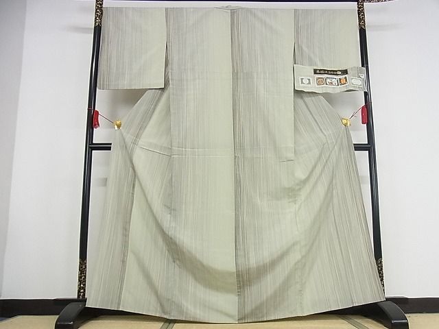 平和屋本店■極上　やまだ織　200色　本塩沢　単衣　縞　証紙付き　正絹　逸品　KAAA0964kk4