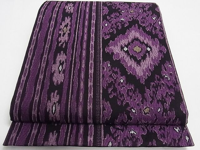 平和屋本店■極上　アタカスシルク　六通柄袋帯　イカット柄　間道　スリーシーズン　春夏秋　正絹　逸品　KAAA10481kk4