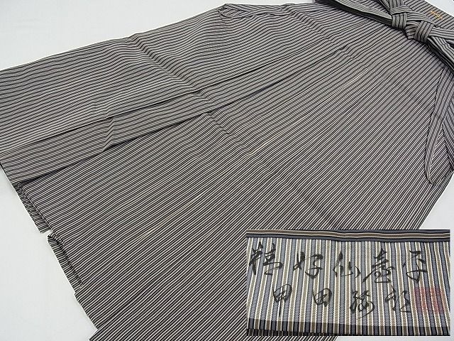 平和屋本店■極上　男性　人間国宝　甲田綏郎　精好仙台平　行灯袴　縞　逸品　CYAA0033s4