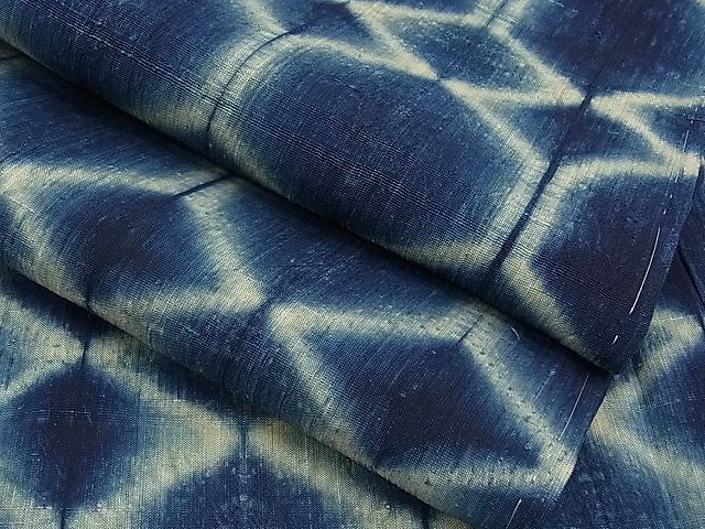 平和屋本店■極上　夏物　紗紬　本藍染　亀甲間道　逸品　CYAA0050s4