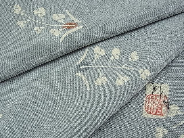 平和屋本店■極上　人間国宝　芹沢けい介一番弟子　下平清人　小紋　草花文　鬼しぼ縮緬　逸品　未使用　CYAA0055s4