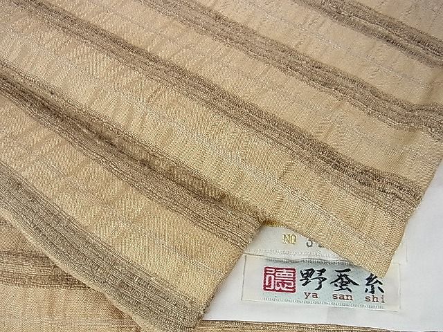平和屋本店■極上　インド・アッサム　野蚕糸　手織　ムガシルク　単衣　横縞　やまと金ラベル　逸品　DZAA0817kh4