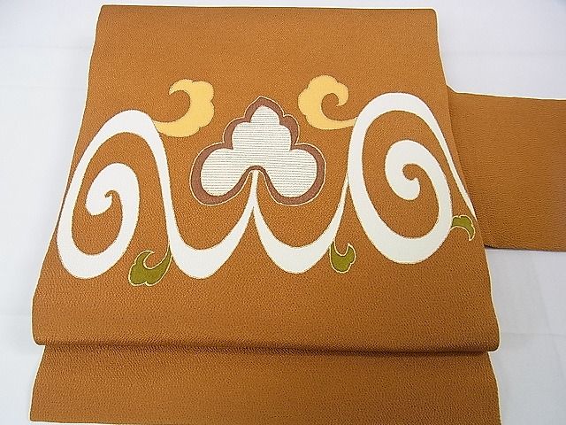 平和屋本店■極上　銀座　志ま亀　九寸名古屋帯　唐草文　金彩　鬼しぼ縮緬　逸品　未使用　DZAA0900kh4