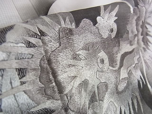 平和屋本店□極上 本場縞大島紬 白大島 訪問着 手刺繍 龍 逸品