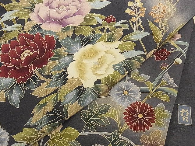 平和屋本店●極上 十日町 加賀草木友禅の第一人者 田村哲彦 訪問着 花円文 浜ちりめん 反端付き 正絹 逸品 未使用 KAAA1081kk4