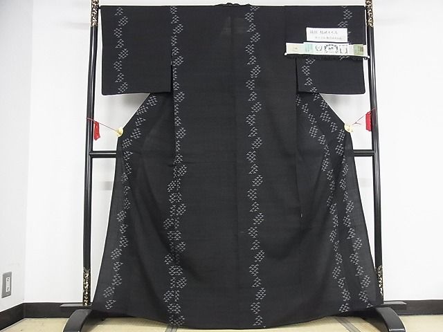 平和屋□極上 結城紬 単衣 間道 結城屋謹製 証紙付き 逸品2s026