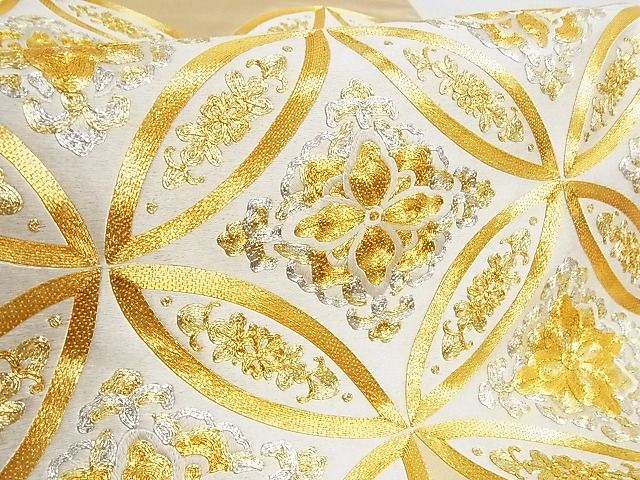 平和屋本店□最高級 太鼓柄袋帯 総駒刺繍 七宝大華文 金