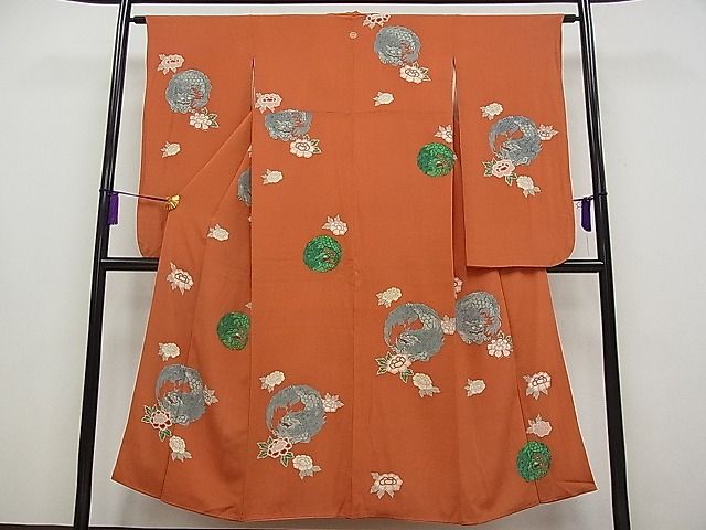 平和屋本店■極上　アンティーク　大正ロマン　振袖　手描き　唐獅子牡丹　金彩　逸品　CYAA0100s4