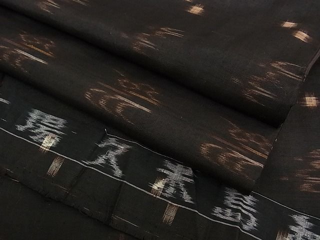 平和屋本店■極上　国指定重要無形文化財　本場久米島紬　手織　反端付き　逸品　CZAA0459s4