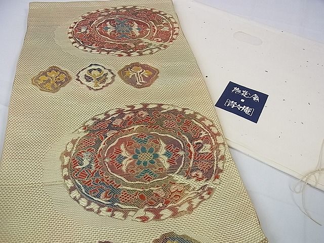 平和屋本店■極上　撫松庵　青々庵　八寸名古屋帯　博多織　花丸文　金糸　たとう紙付き　逸品　DZAA1063kh4