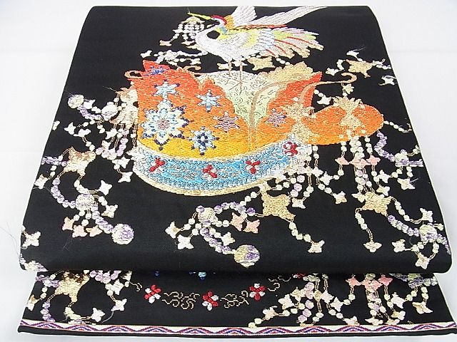 平和屋本店■極上　龍村平蔵製　本袋帯　千代の冠錦　黒地　金銀糸　逸品　DZAA1101kh4