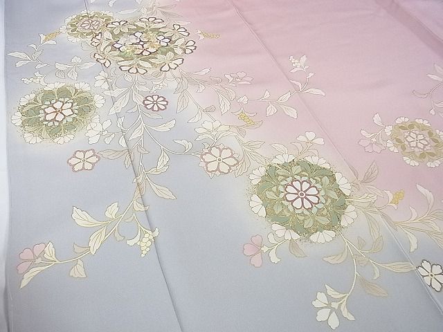 平和屋本店□極上 訪問着 駒刺繍 枝垂れ花 暈し染め 金彩 逸品