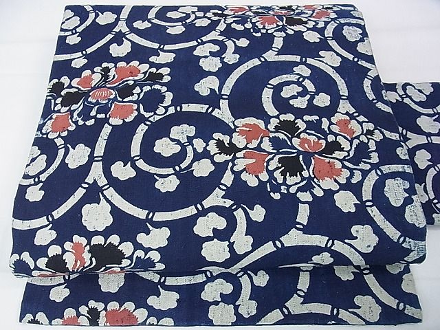 平和屋本店■極上　極上　浦野理一　経節紬　九寸名古屋帯　花唐草文　逸品　DZAA1244kh4