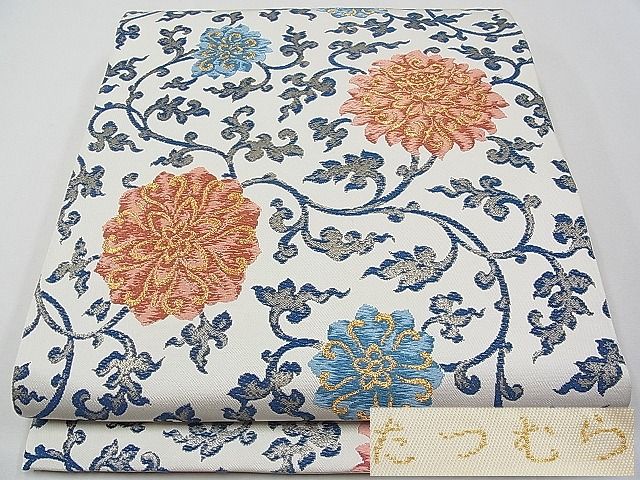 平和屋本店■極上　龍村美術織物　たつむら　六通柄　本袋帯　唐織　青釉紅花文　金銀糸　逸品　未使用　CYAA0337s4