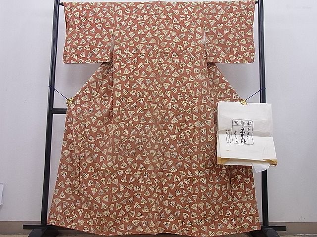 平和屋本店■極上　銀座　志ま亀　小紋　扇面吉祥花文　畳紙付き　逸品　BAAF0444zb4