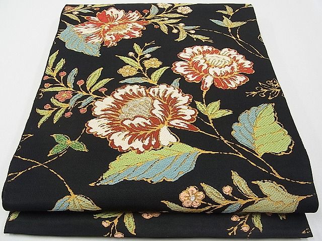 平和屋本店■極上　龍村美術織物　龍村製　六通柄　本袋帯　唐織　金更紗大唐花錦　黒地　金銀糸　逸品　CYAA0435s4