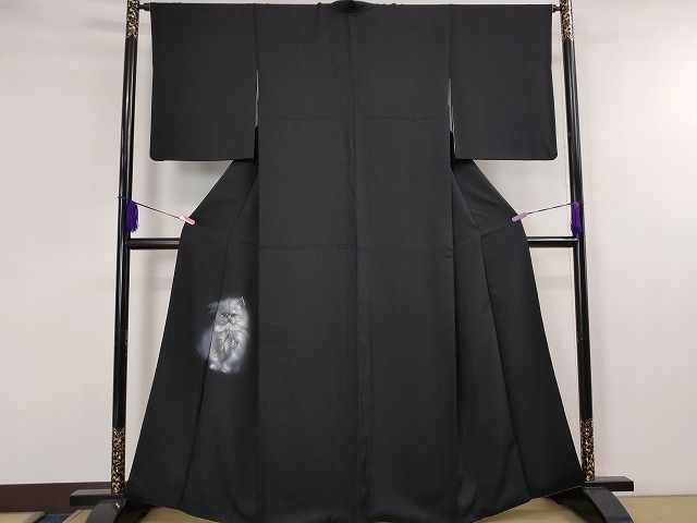 平和屋本店■極上　色留訪問着　手描き　猫　ペルシャ猫　蝉色地　逸品　DZAA1864kh4