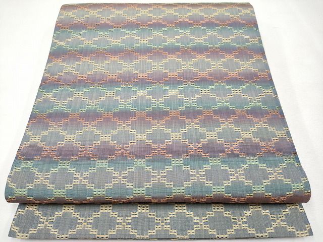 平和屋本店■極上　超希少　日本工芸会正会員　秋山眞和　綾の手紬　手織　本藍染　花織　太鼓柄袋帯　逸品　未使用　CYAA0706s4