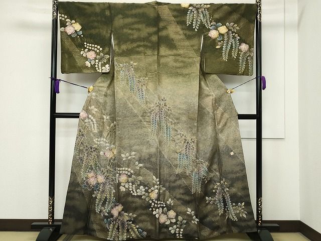 平和屋本店■極上　訪問着　作家物　辻が花　絞り　暈し染め　金通し地　逸品　CZAA0855s4