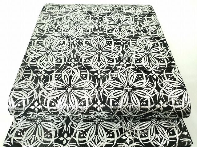 平和屋本店■極上　金彩友禅　卓越技能者・名工・和田光正　六通太鼓柄袋帯　花並べ　黒地　銀彩　逸品　DZAA2148kh4