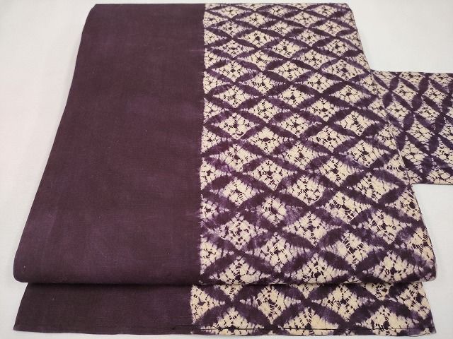 平和屋本店■極上　岩手の匠　草紫堂　南部絞り　紫根染　九寸名古屋帯　七宝文　綿　逸品　CYAA0765s4