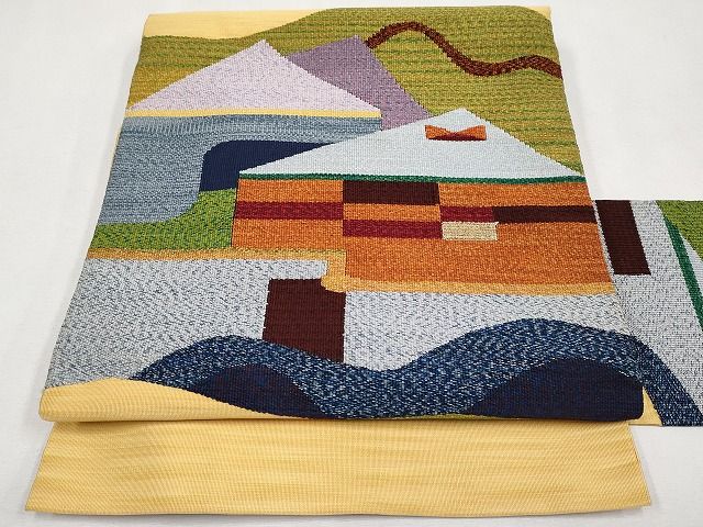 平和屋本店■極上　手織綴れ　山鹿清華　八寸名古屋帯　風景文　金糸　逸品　CYAA0768s4